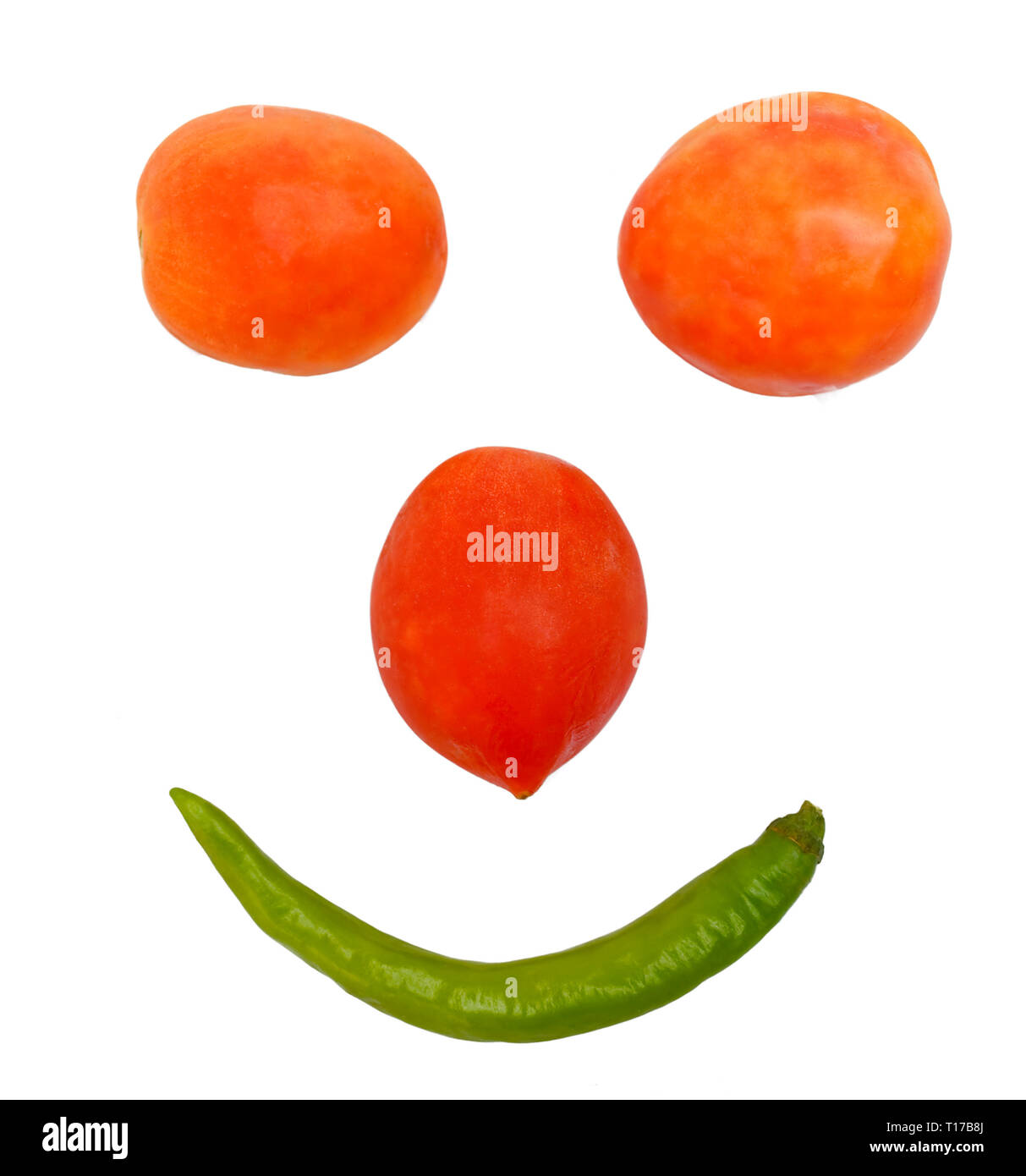 Tomatoes and green chili making a smiley face Stock Photo - Alamy