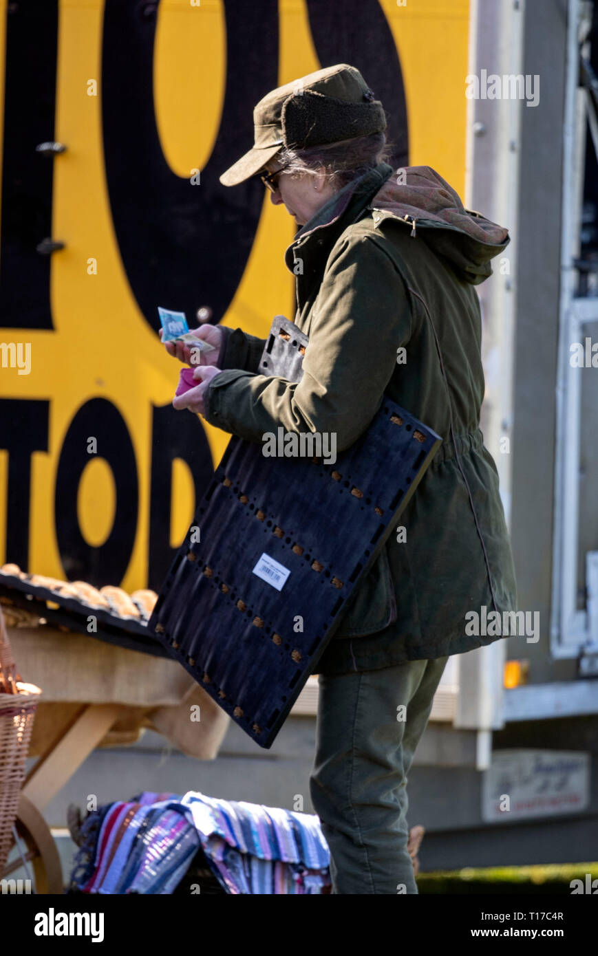 Princess Anne buys a doormat at the Land Rover Gatcombe Horse Trials ...