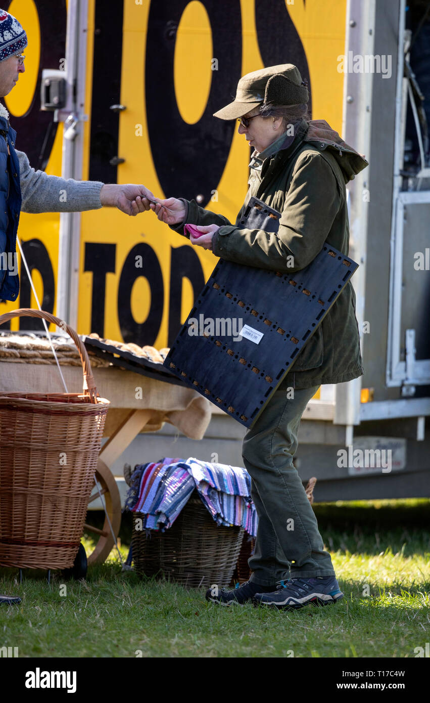 Princess Anne buys a doormat at the Land Rover Gatcombe Horse Trials ...