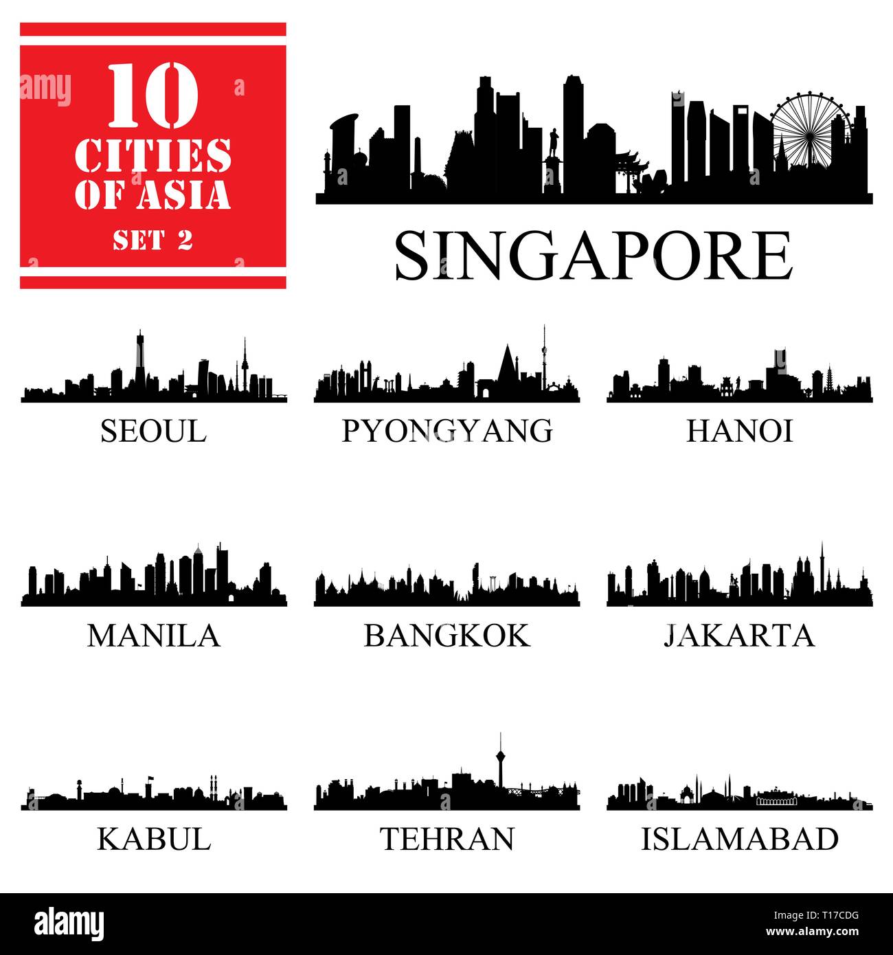Set of 10 Asian cities, vector illustration Stock Vector Image & Art ...