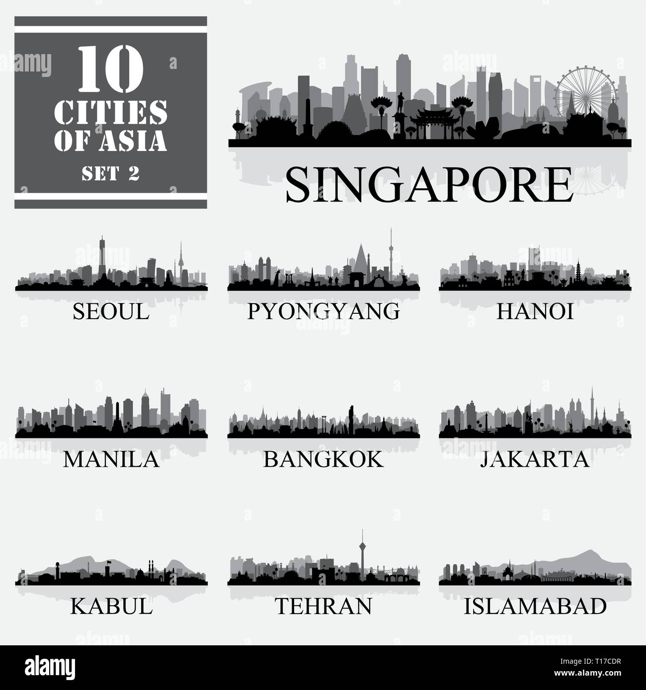 Set of 10 Asian cities, vector illustration Stock Vector Image & Art ...