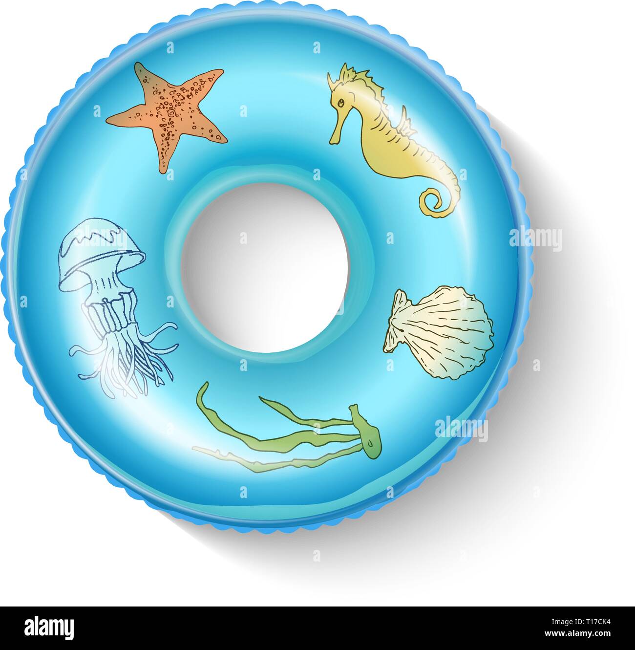 Realistic swimming inflatable circle with a pattern of sea animals and ... Realistic swimming inflatable circle with a pattern of sea animals and ...