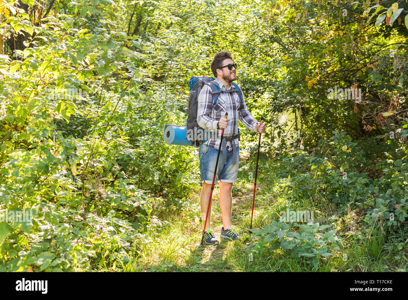 Travel, adventures, hike, tourism and nature concept - Tourist walking ...