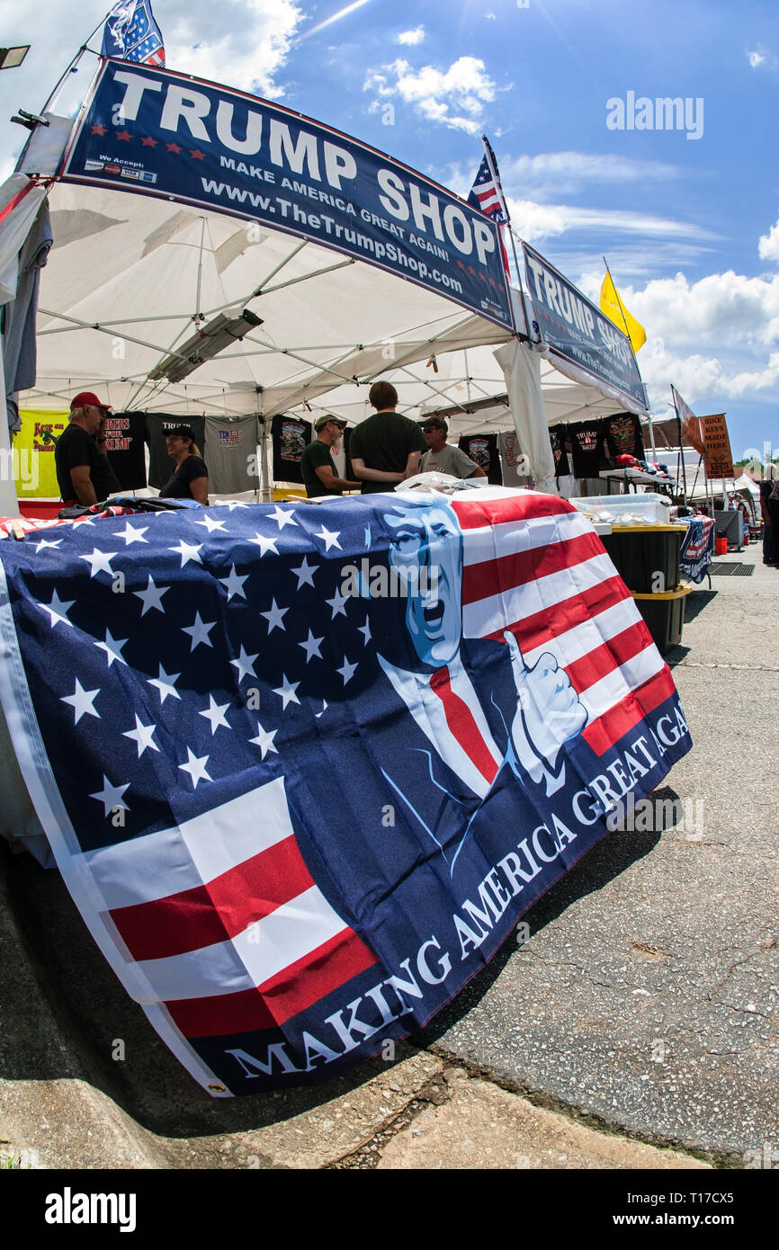 An assortment of Donald Trump and conservative merchandise sits on ...
