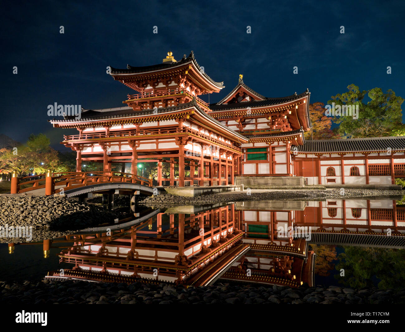 A night view of the UNESCO listed Buddhist Byodo-in Temple at Uji ...
