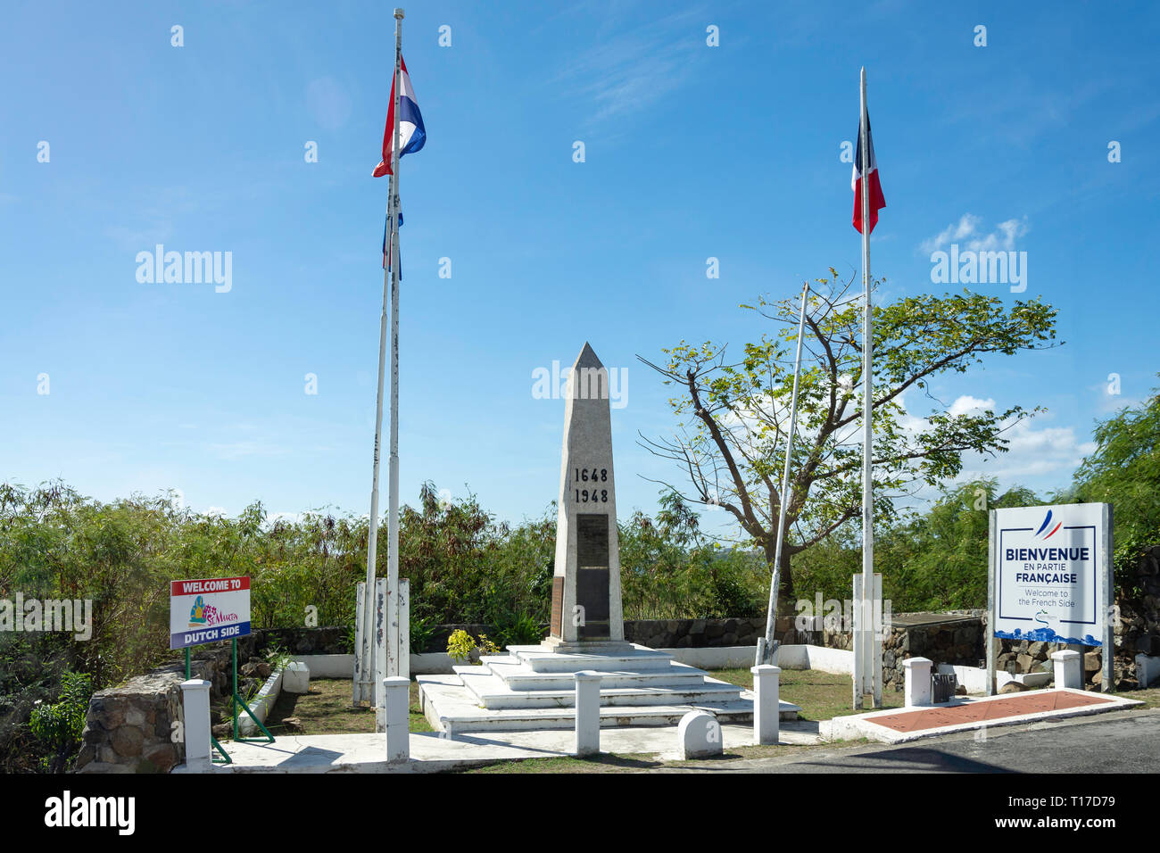 The Border Monument dividing Dutch St Maarten and French Saint Martin ...
