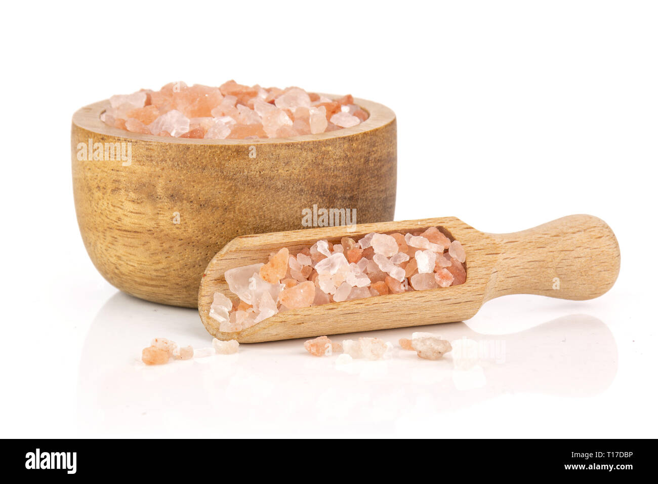 Lot of pieces of mineral pink himalayan salt crystals in a scoop ...