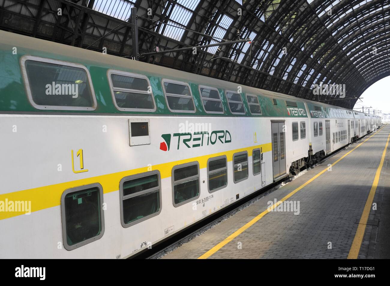 Milan (Italy), Central Station railway station, Trenord regional train ...