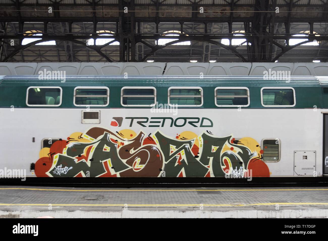 Milan (Italy), Central Station railway station, Trenord regional train ...