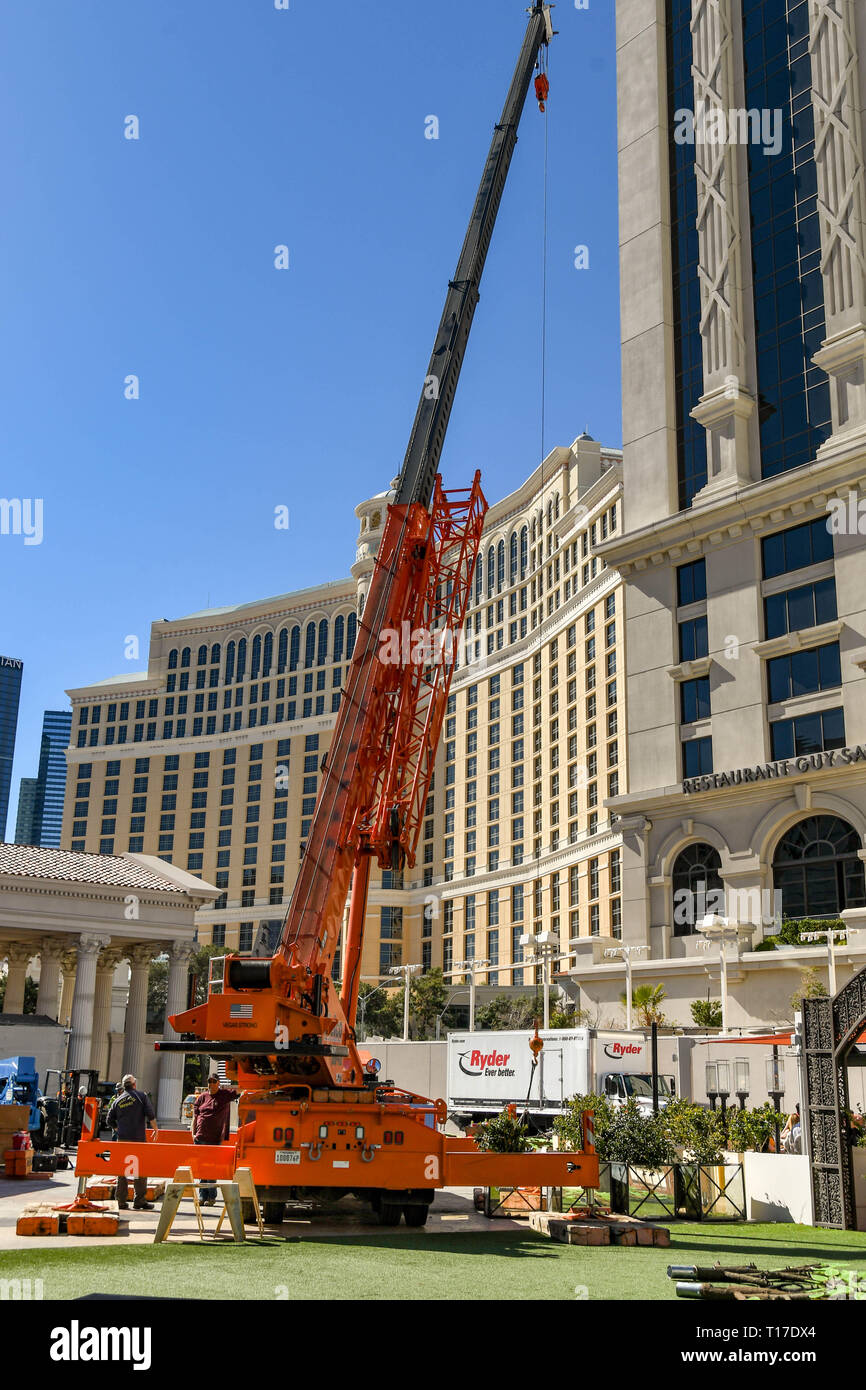 LAS VEGAS, NEVADA, USA - FEBRUARY 2019: Telescopic crane with its jib ...