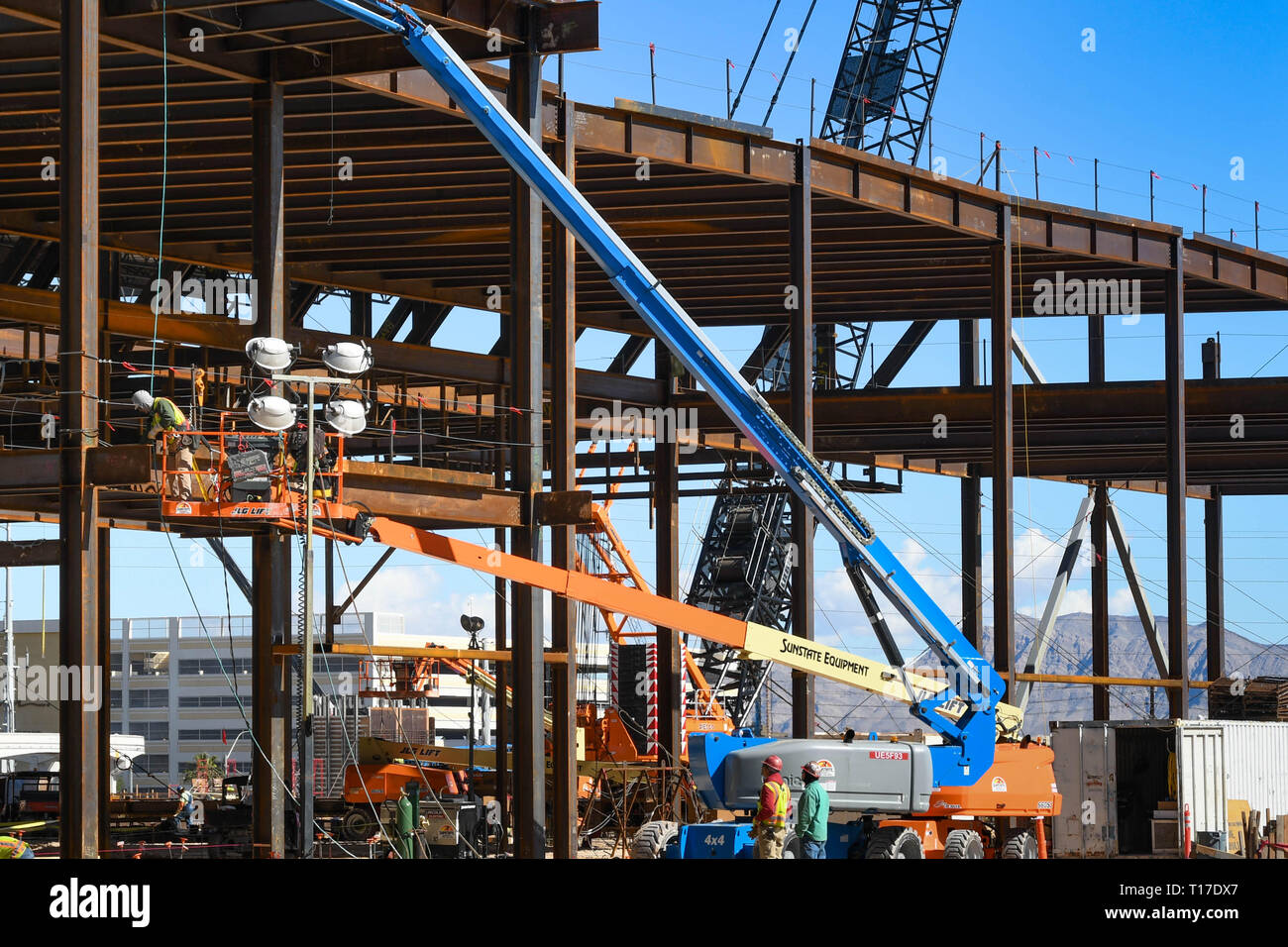 LAS VEGAS, NEVADA, USA - FEBRUARY 2019: A "cherry picker" hydraulic ...