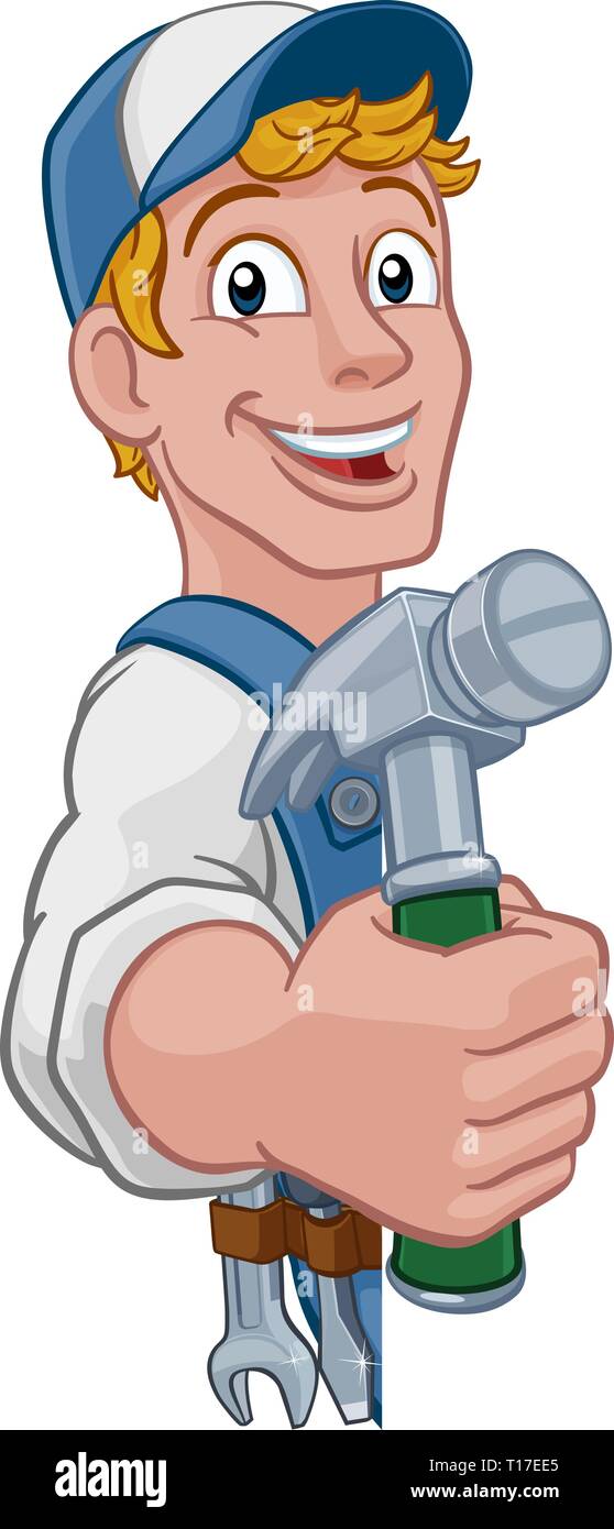Handyman Hammer Cartoon Man DIY Carpenter Builder Stock Vector Image ...