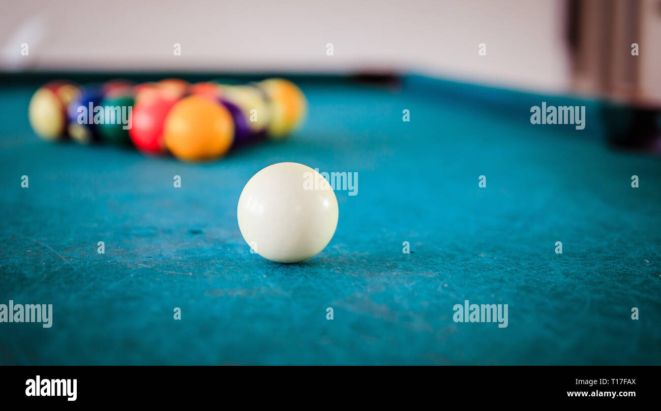 Billard balls and table in a bar Stock Photo - Alamy