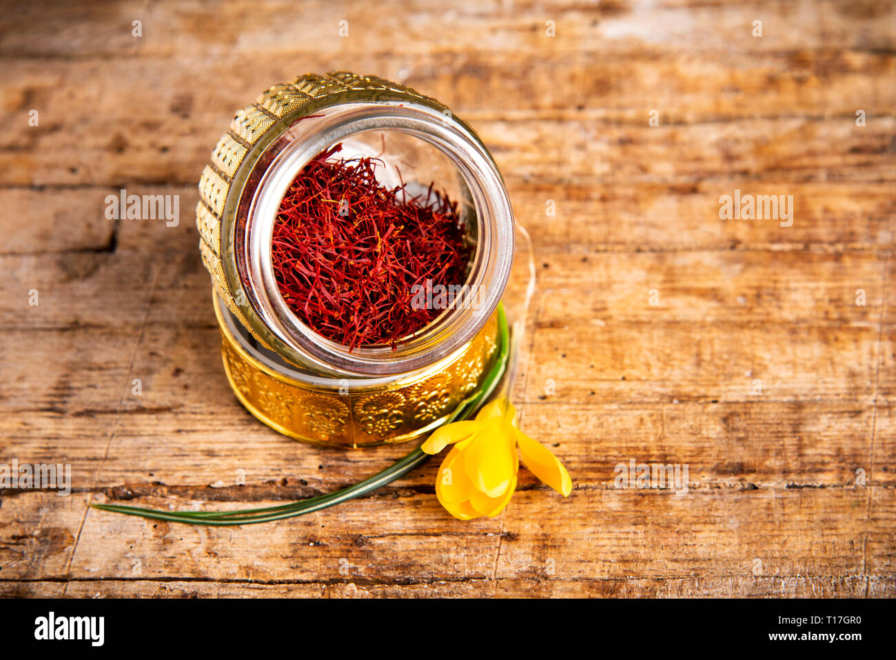 Saffron flower and spice tea crop in a traditional box Stock Photo - Alamy