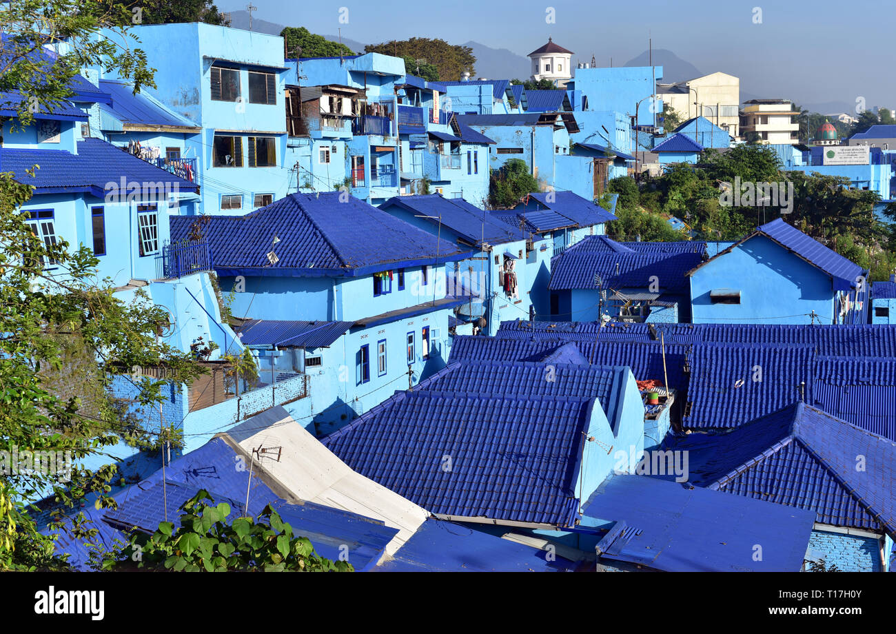 Village Kampung Biru with houses painted in blue color, Jodipan village ...