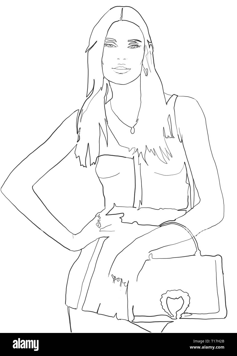 Fashion girl line drawing Stock Photo - Alamy