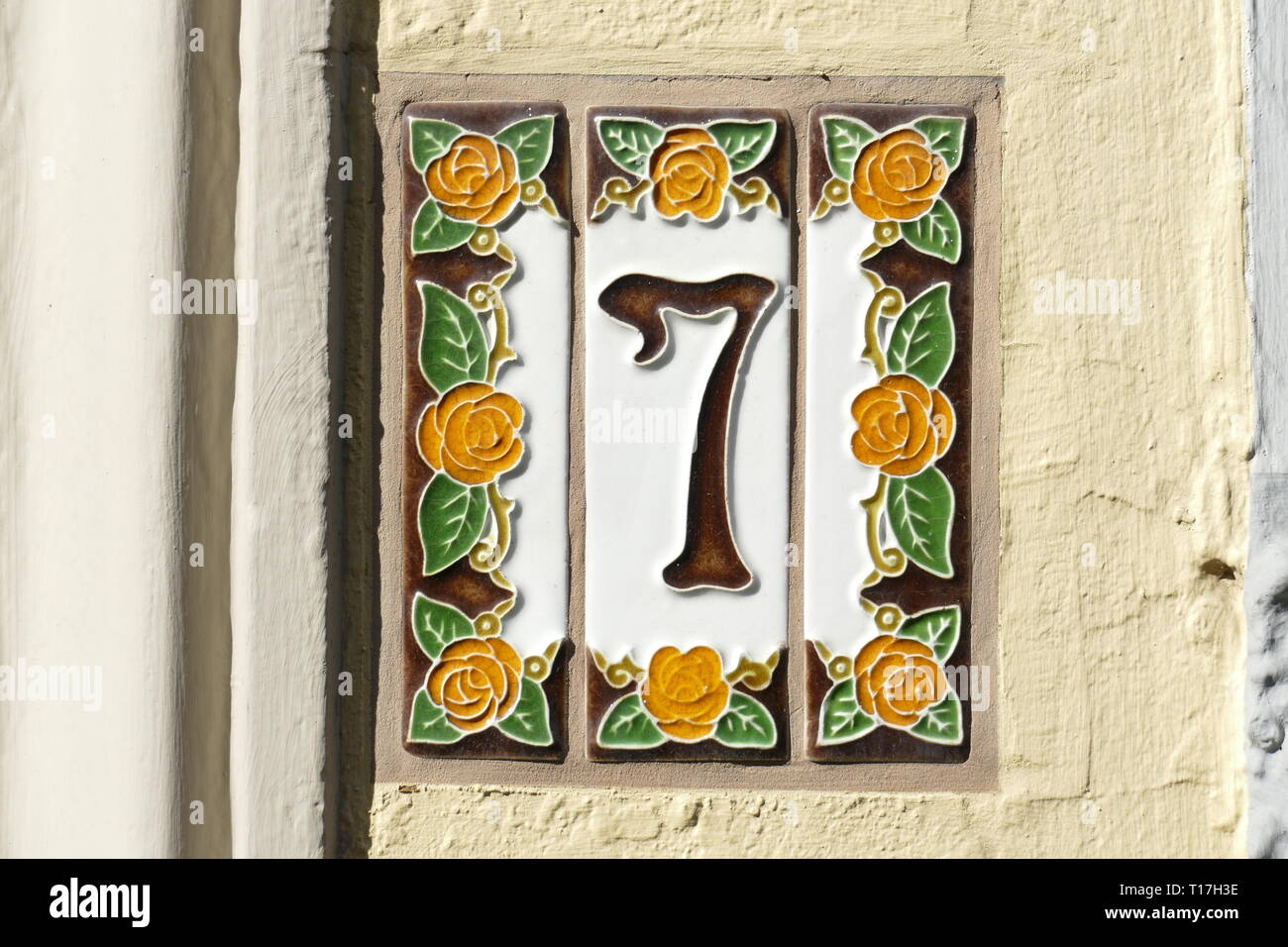 colorful house number plate number 7, colorful tile Stock Photo - Alamy