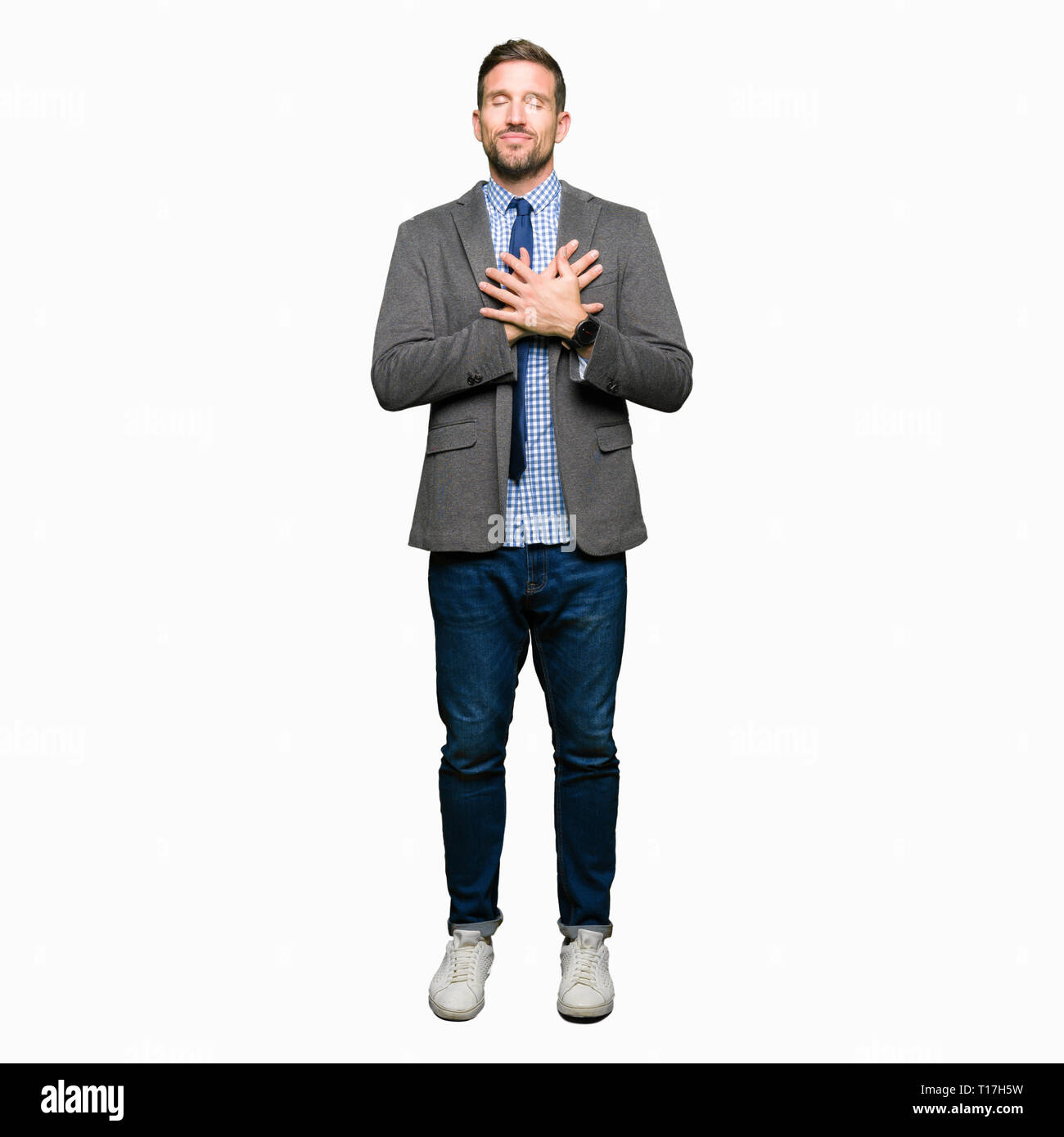 Man smiling closed eyes wearing Cut Out Stock Images & Pictures - Alamy