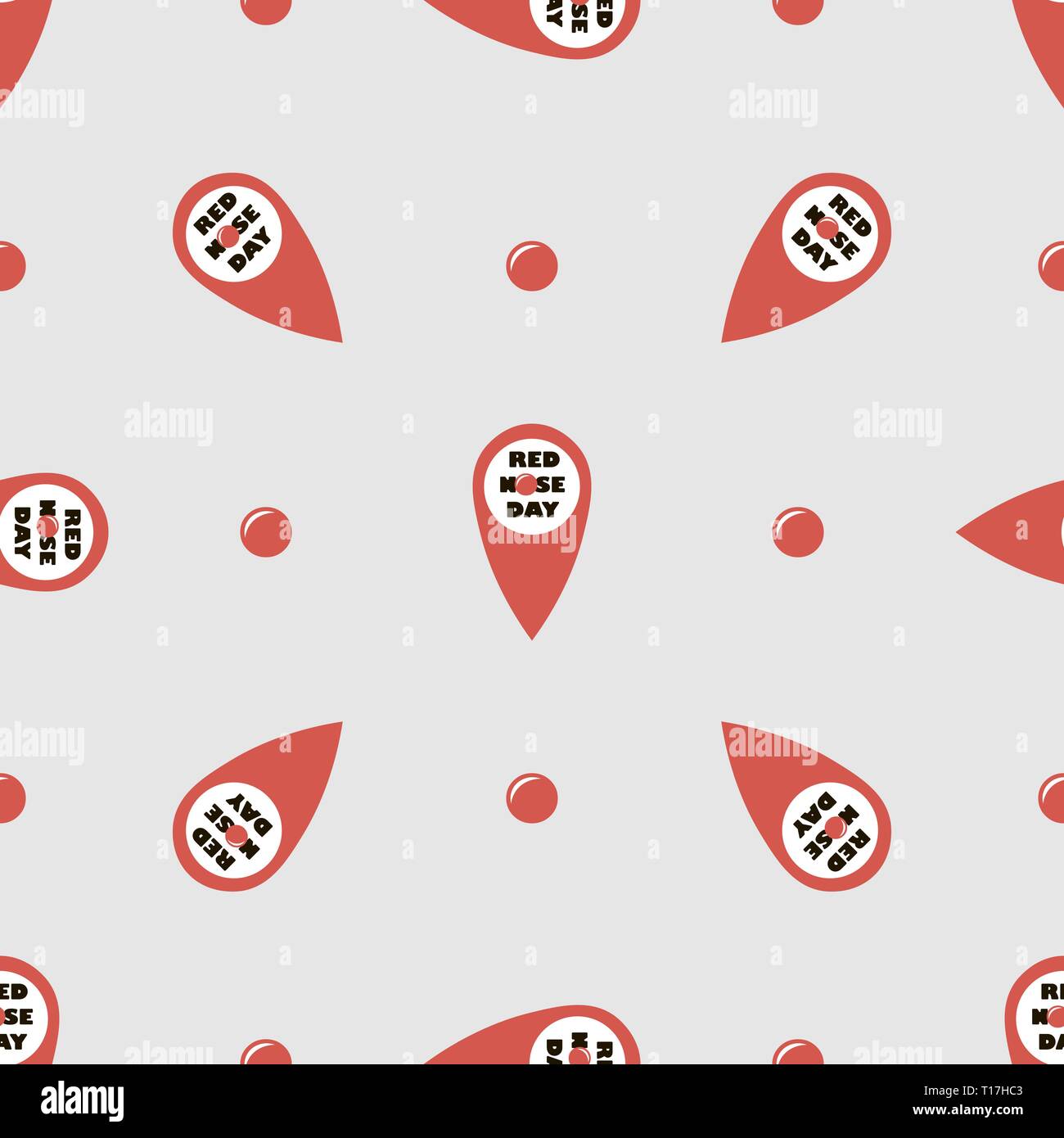Red nose day. Seamless vector pattern with location point. Smiling and ...