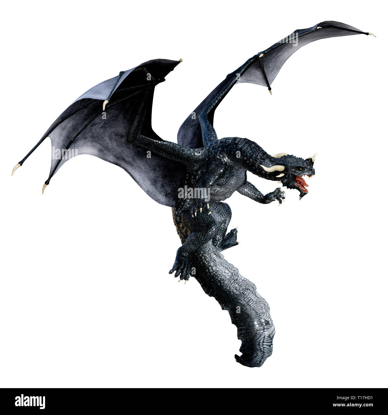 3D rendering of a black fantasy dragon isolated on white background ...