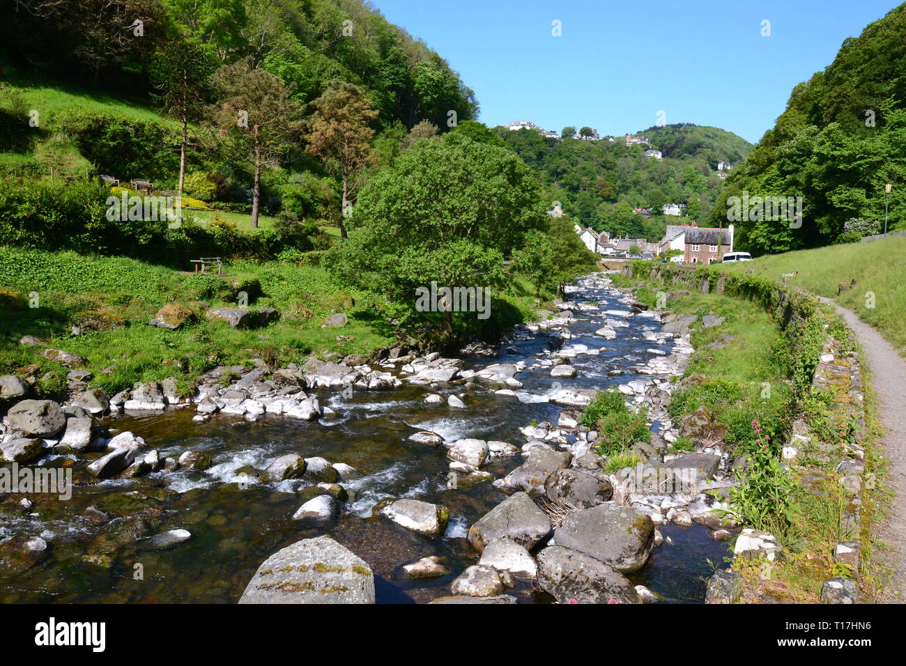 Riverside path between Watersmeet and Lynmouth in Devon, UK Stock Photo ...