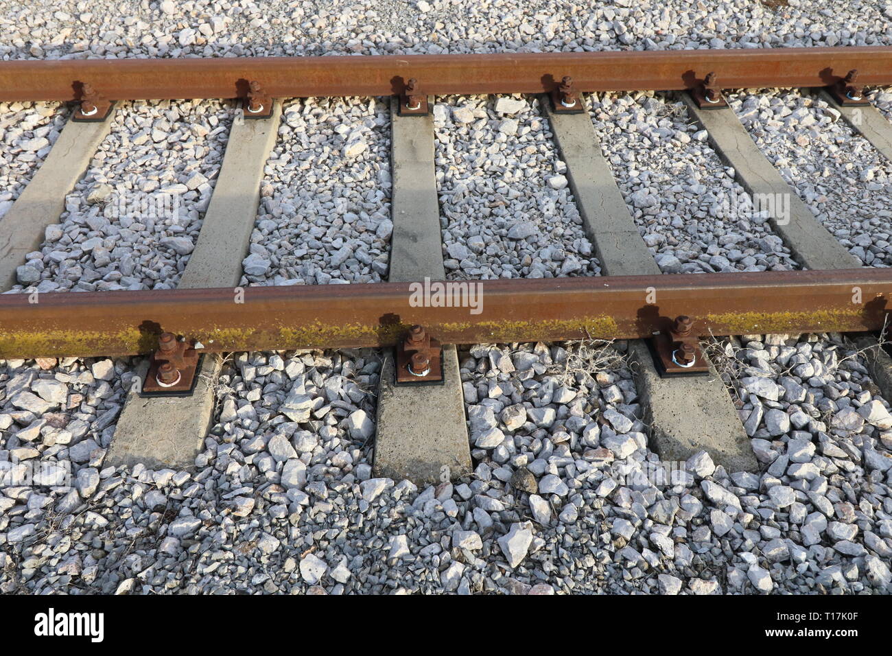 Top view on Train Tracks. Close up of train tracks. Railway close up ...