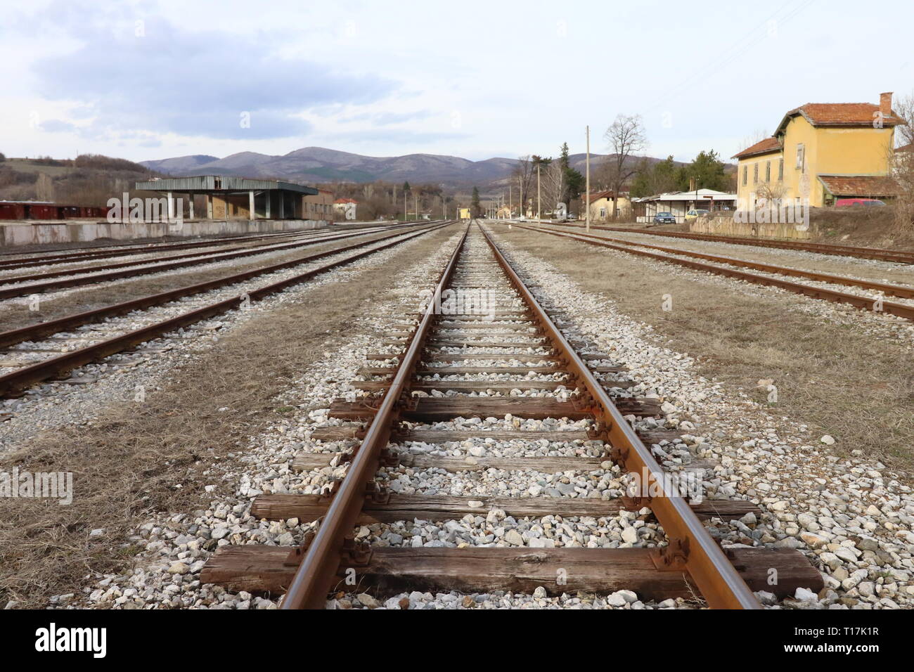 Top view on Train Tracks. Close up of train tracks. Railway close up ...