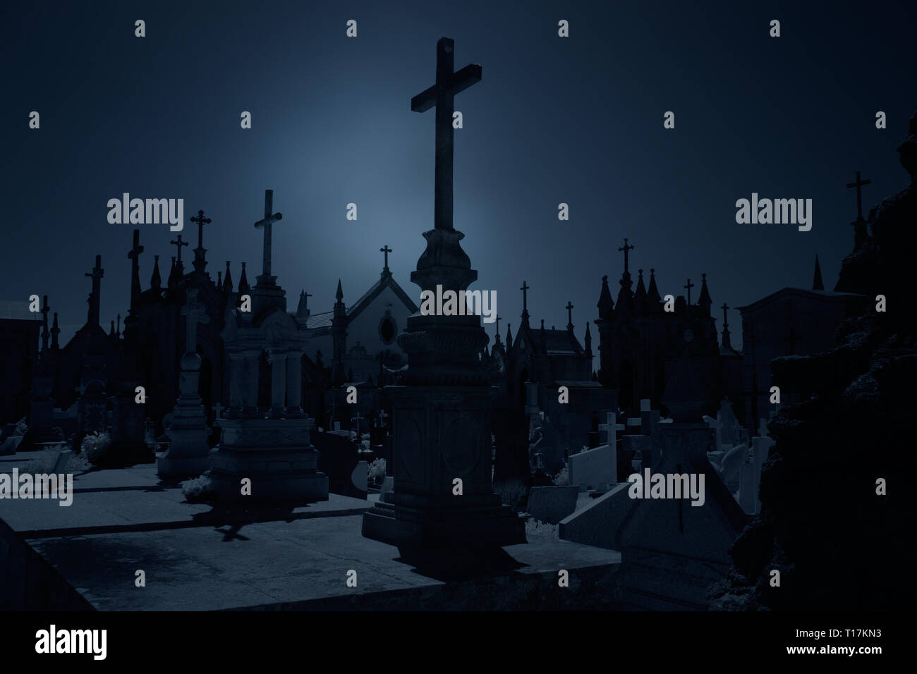 Old European cemetery at night Stock Photo - Alamy