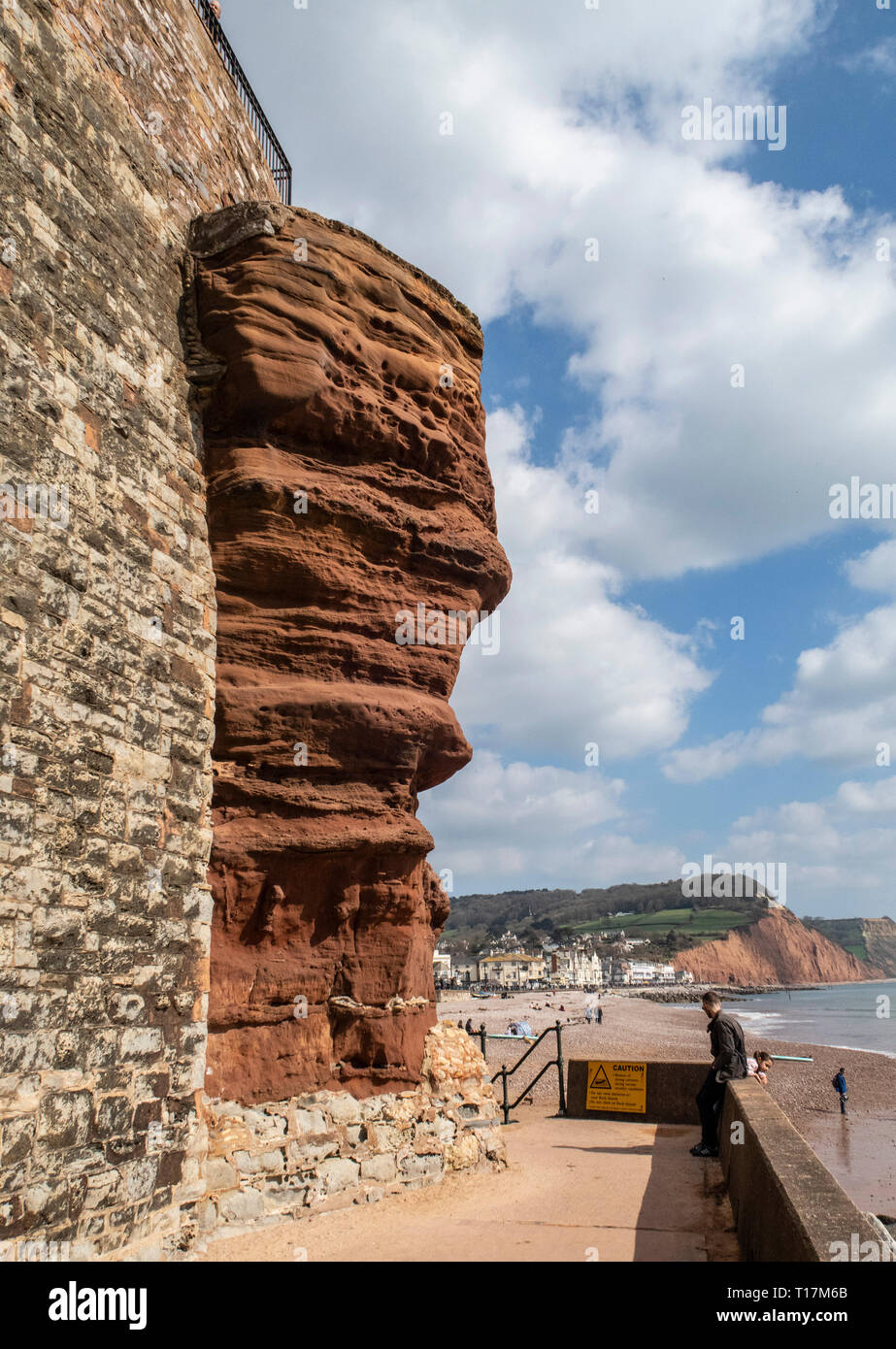 Overhanging cliff of soft red sandstone at Sidmouth, Devon Stock Photo ...