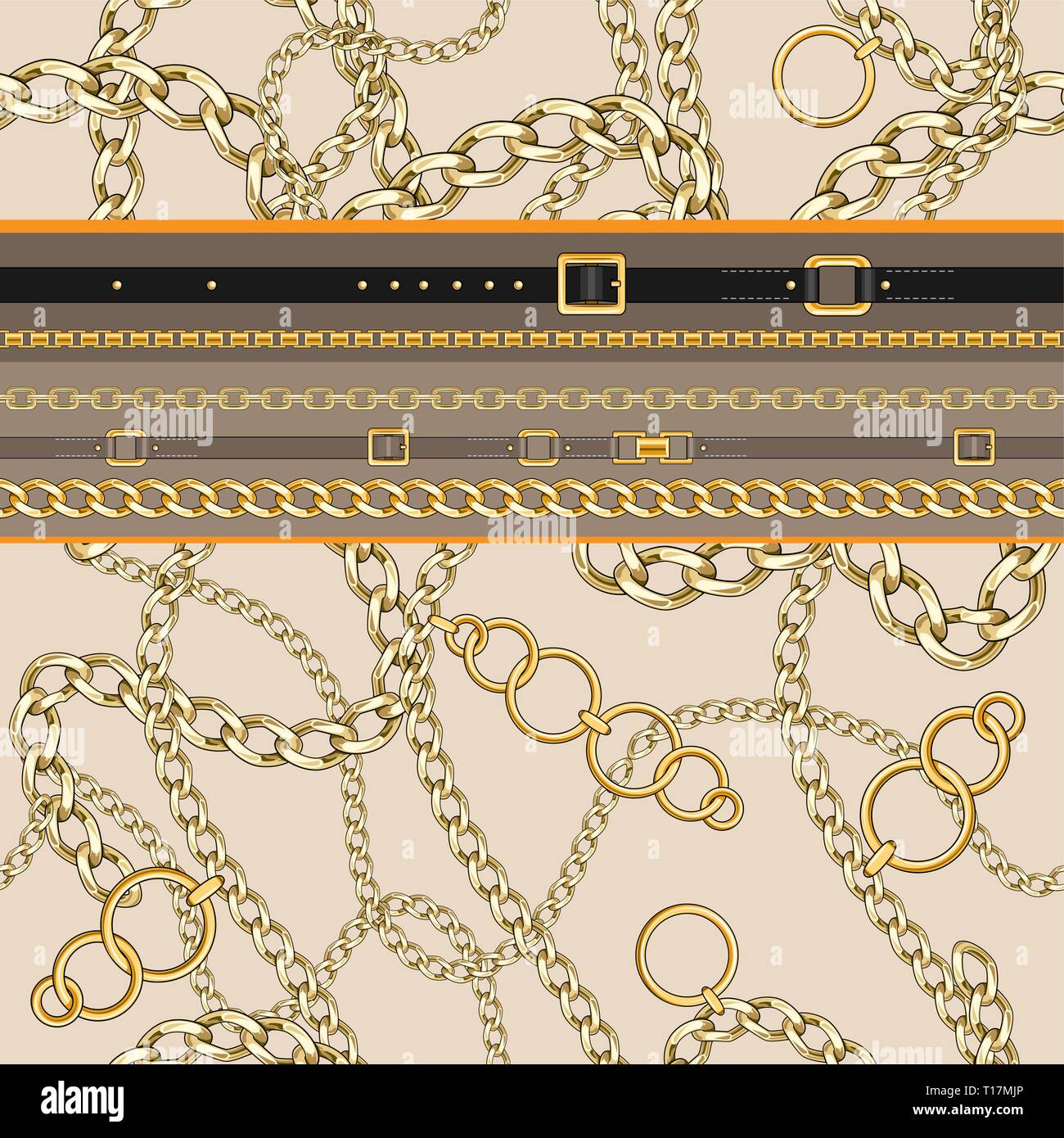 Seamless pattern with belts and chain on bright background for fabric ...