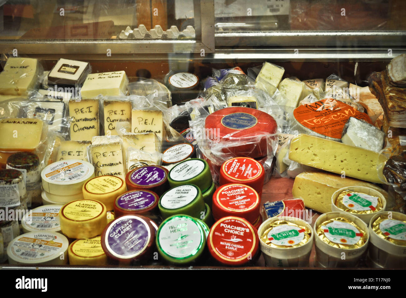 Cheese display in a meat store, butcher shop Toronto Stock Photo - Alamy
