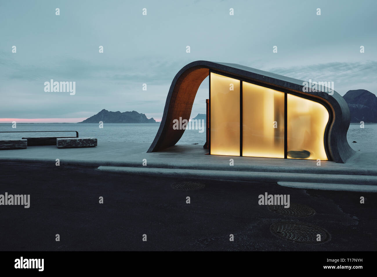 The wave shaped concrete and glass architecture of Ureddplassen rest ...