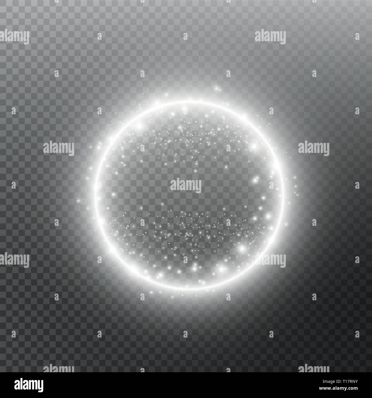 Vector light ring. Round shiny frame with lights dust trail particles ...