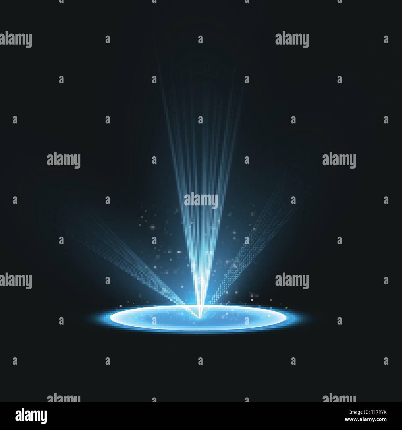 Futuristic teleport. Magic fantasy portal. Light effect. Blue candles ...