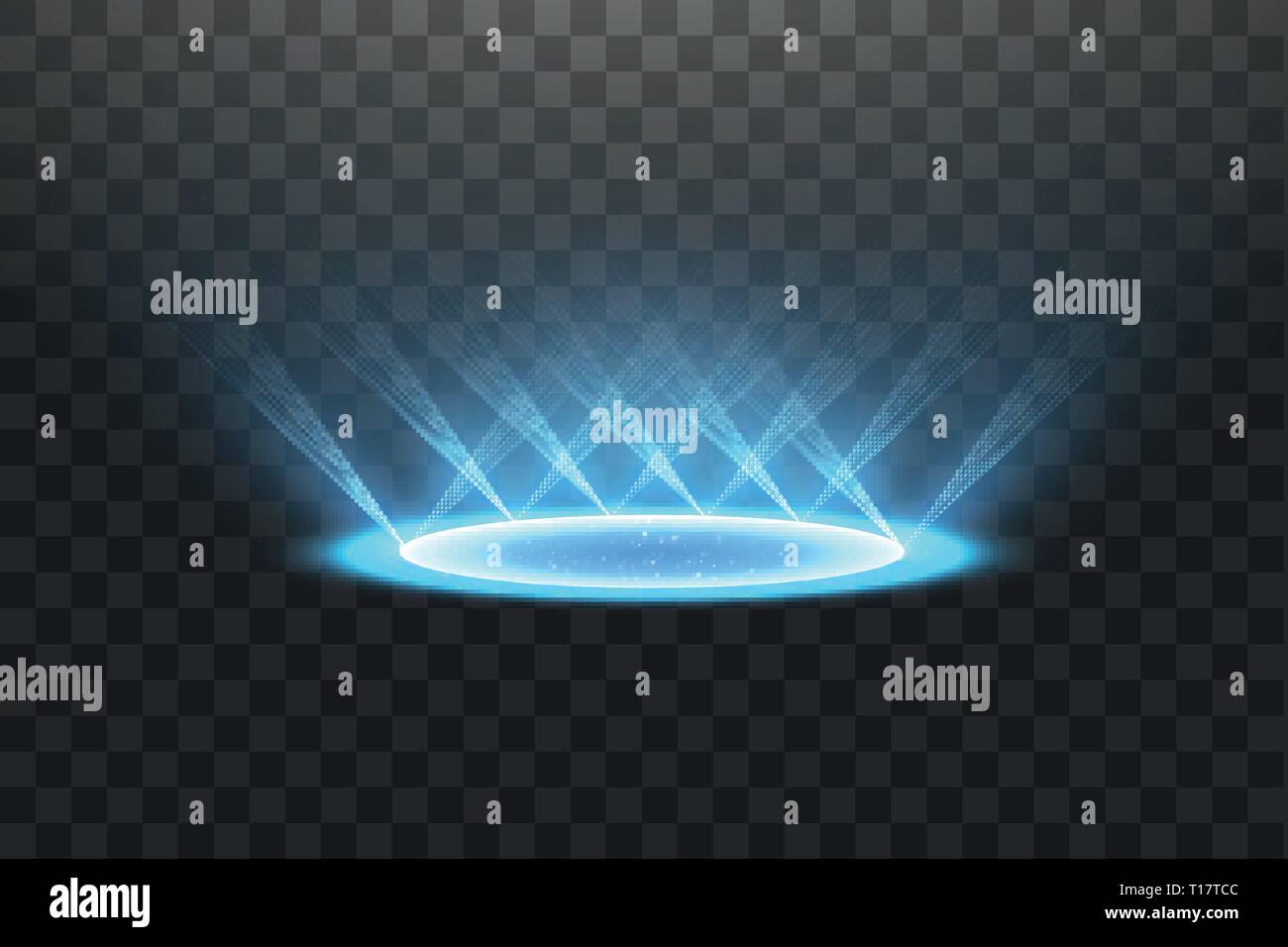 Futuristic teleport. Magic fantasy portal. Light effect. Blue candles ...
