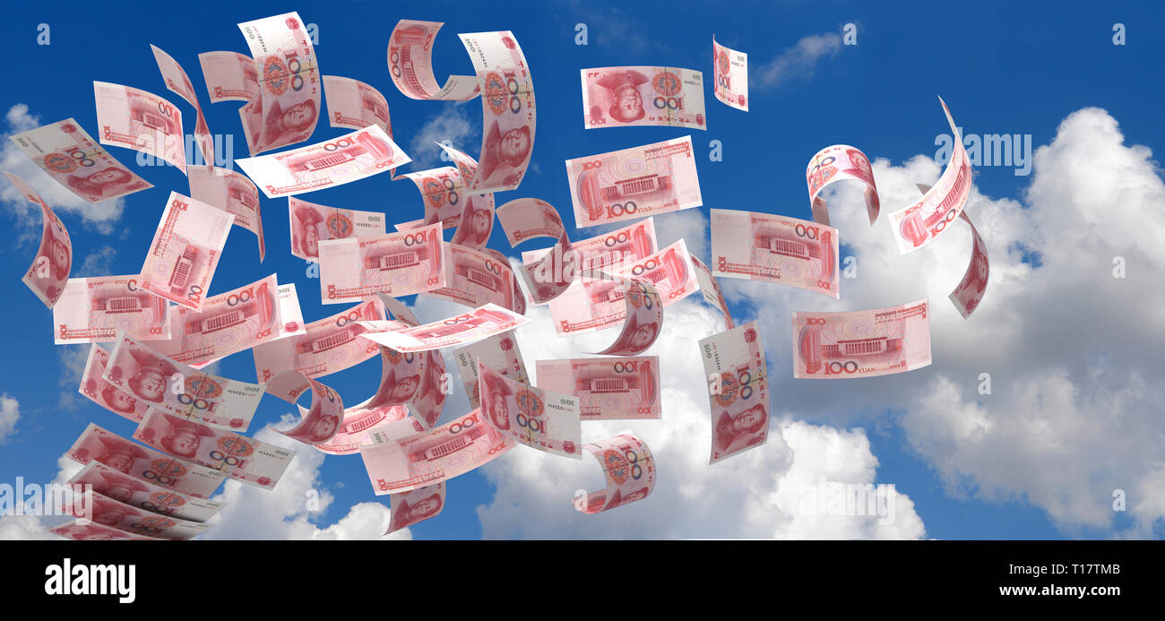 Flying Chinese Yuan (isolated with clipping path Stock Photo - Alamy