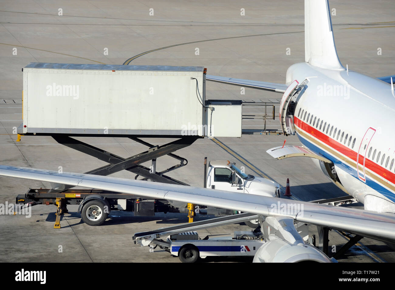 Container with food catering supplies for aircraft passengers being ...