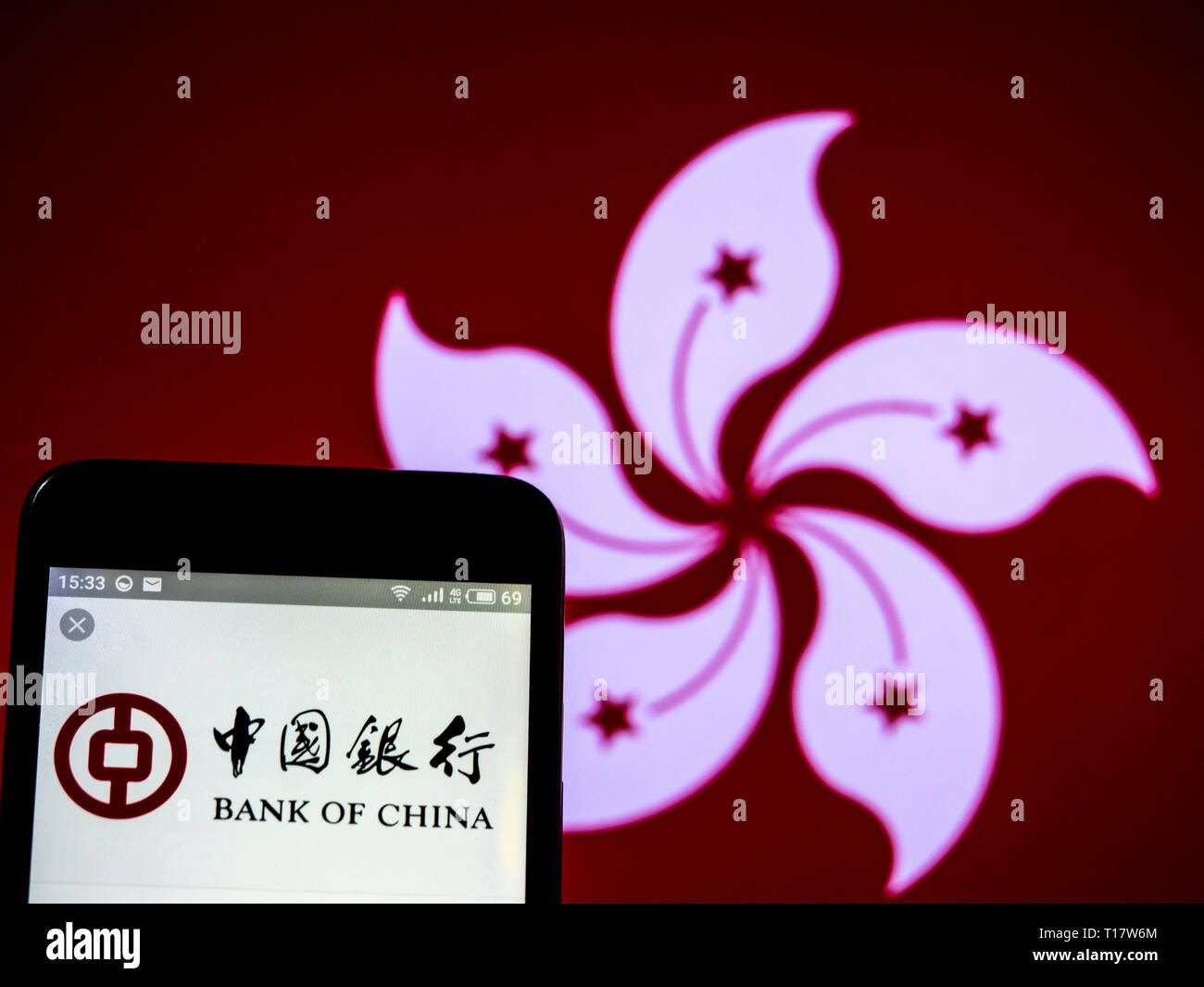 In this photo illustration a Bank of China Limited logo seen displayed ...
