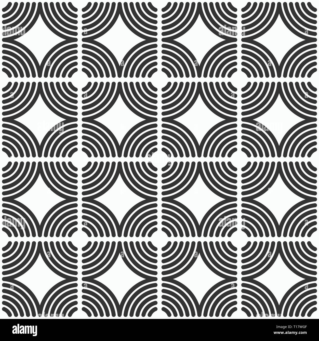 Abstract seamless pattern of circles divided into four parts. Modern ...