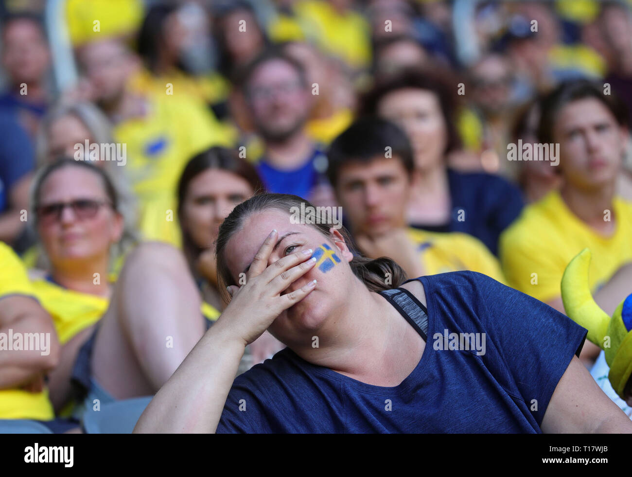 STOCKHOLM 20180707 Swedish fans during the World Cup quarter-final ...
