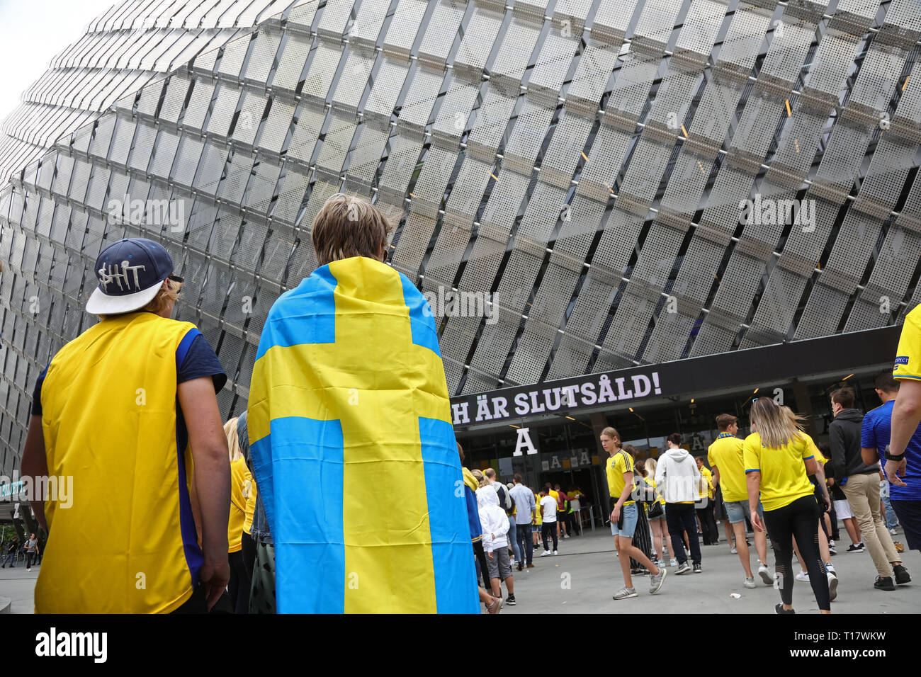 STOCKHOLM 20180707 Swedish fans during the World Cup quarter-final ...