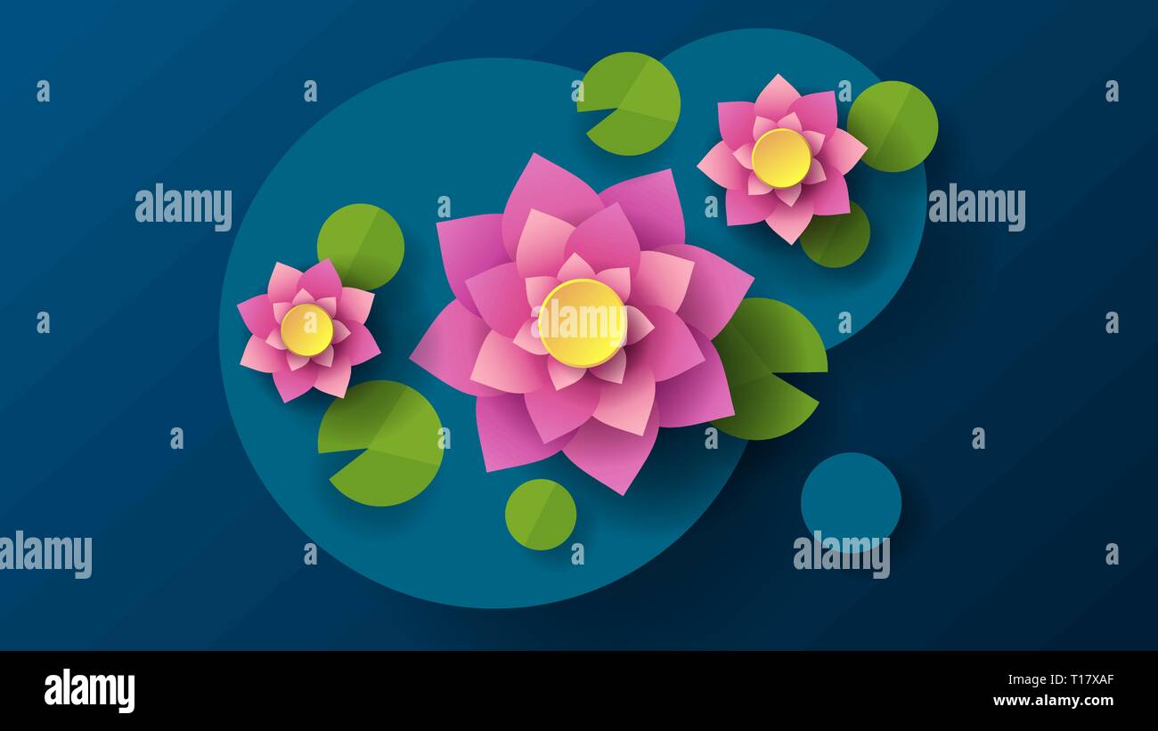 Top View Of Lotus In Cartoon Style Dark Background. Cartoon Vector ...