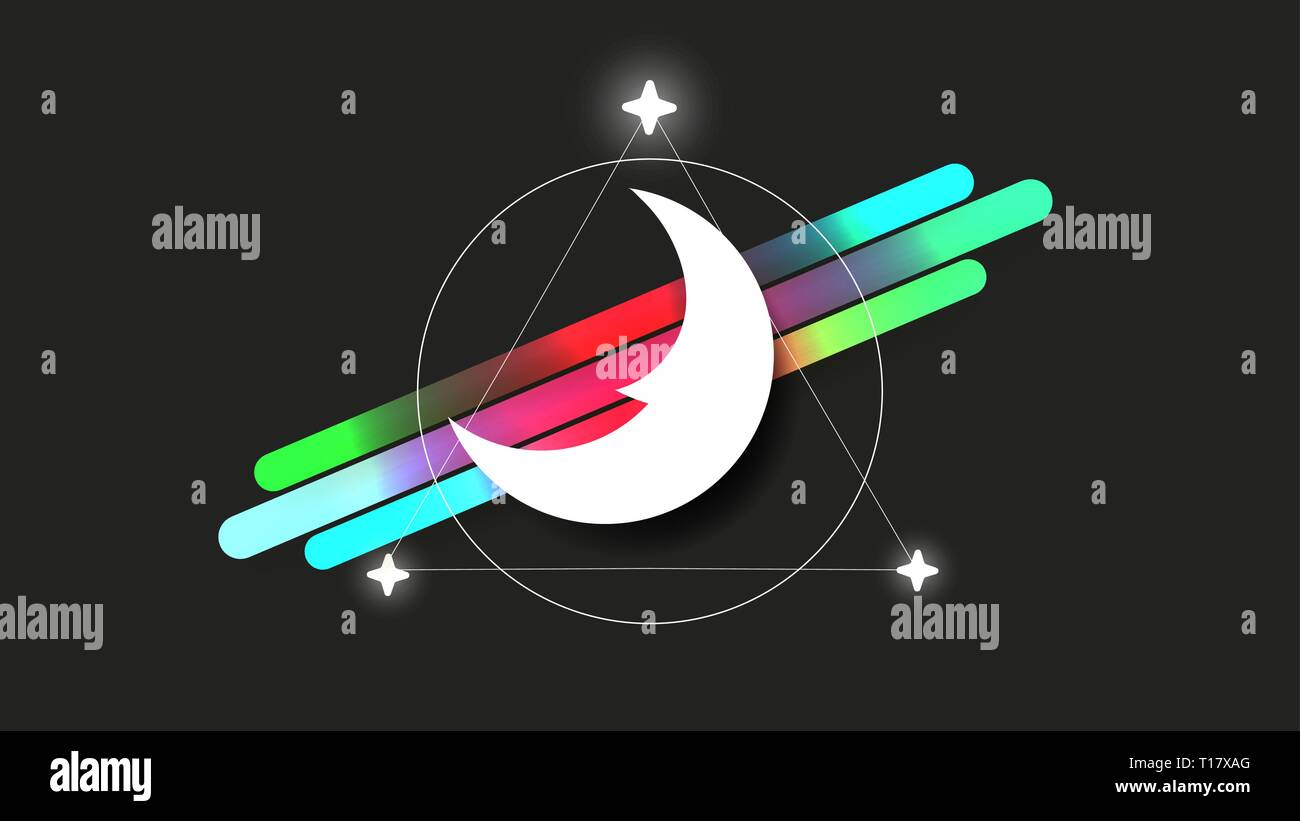 Moon Logo In The Style Of The Line Art On A Dark Background. Abstract ...