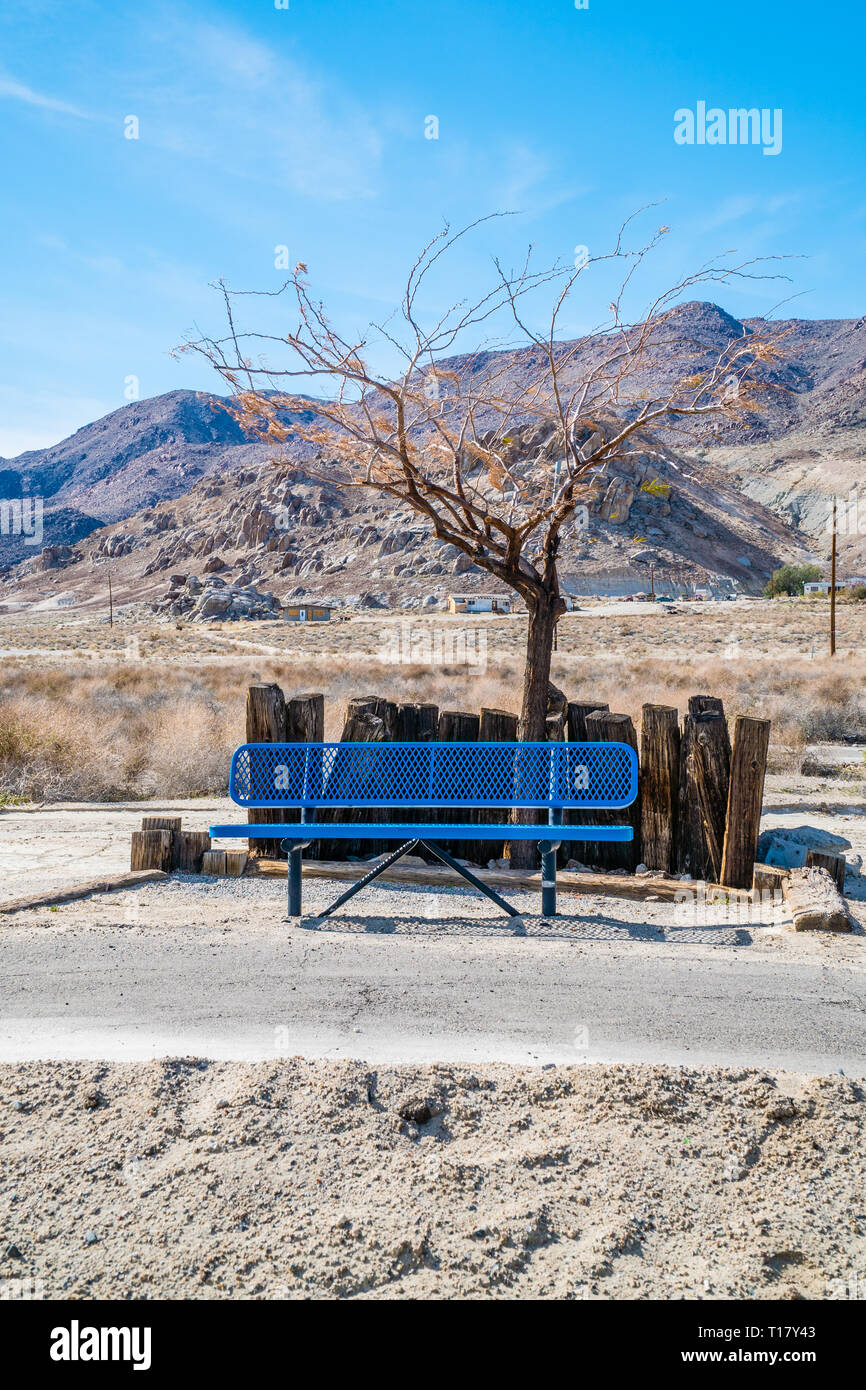 Bus stop along the bus route outside of the town of Trona, California ...