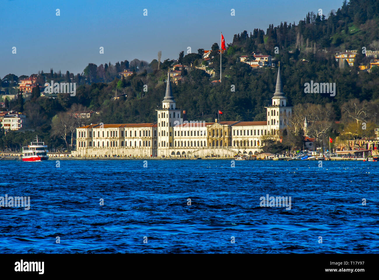 Istanbul, Turkey, 17 April 2009: Bosphorus, Kuleli Military School ...