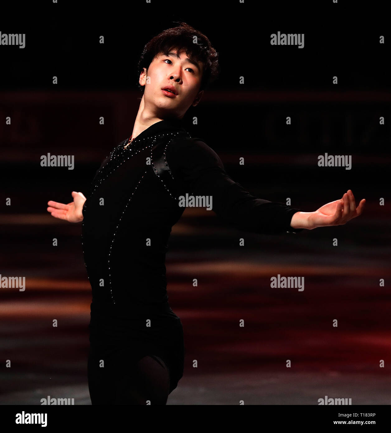 Saitama, Japan. 24th Mar, 2019. Jin Boyang of China performs during the ...