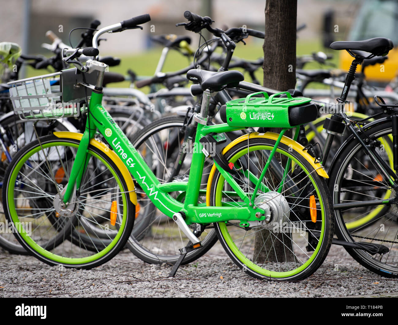 Berlin, Germany. 22nd Mar, 2019. A rental bicycle with electric drive ...
