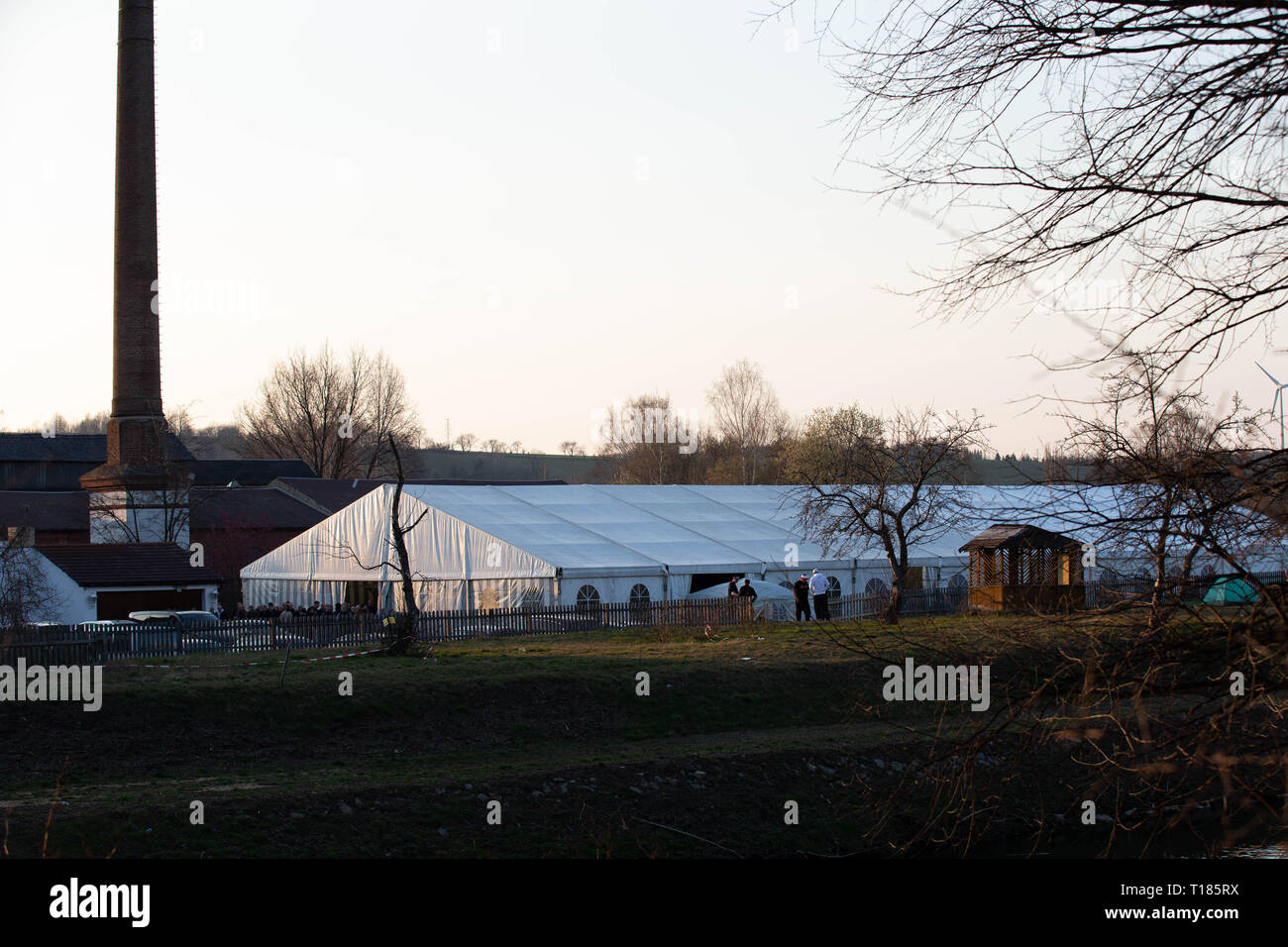 23 March 2019, Saxony, Ostritz: The tent where the neo-Nazi festival ...