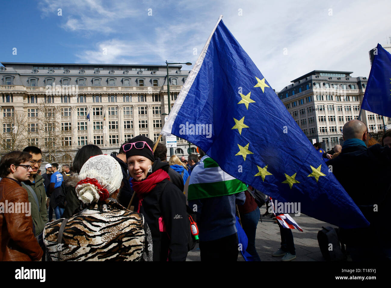 Brussels, Belgium. 24th March 2019. Demonstrators march as they hold ...