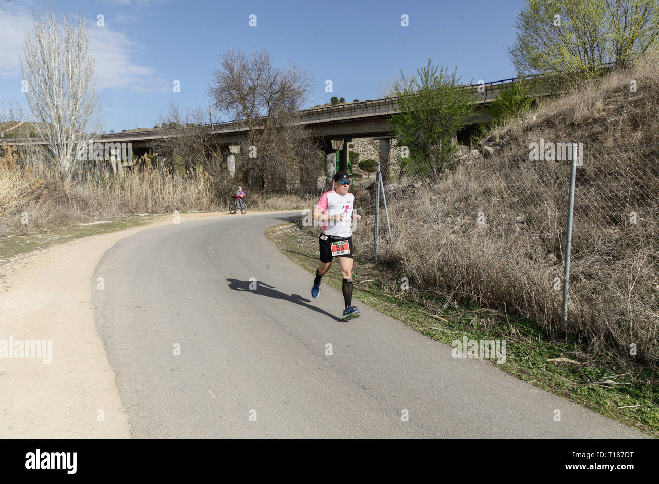 Madrid, Spain. 24th Mar 2019. Runner of the marathon vias verdes on its ...